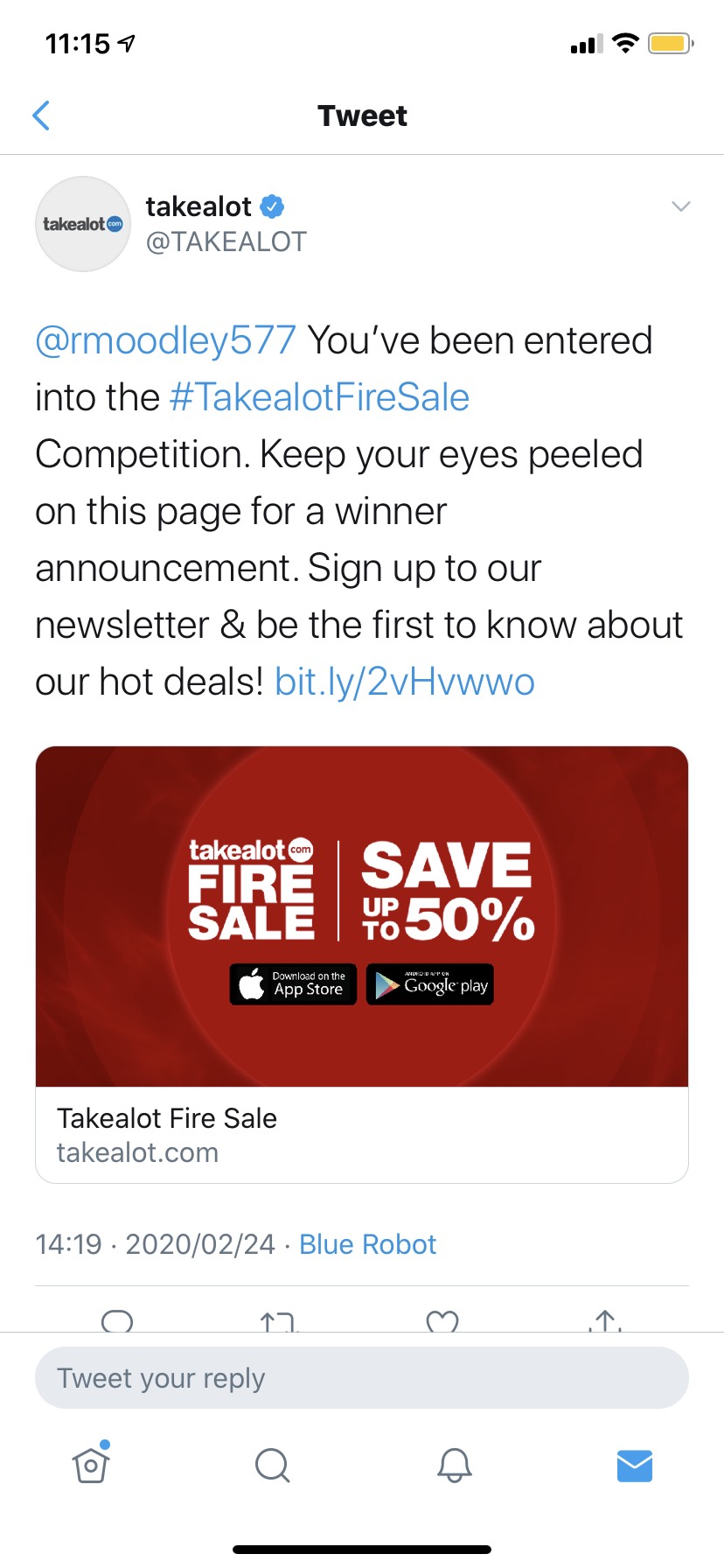 Blue Robot | Tweet to Unlock | Coupons on Twitter